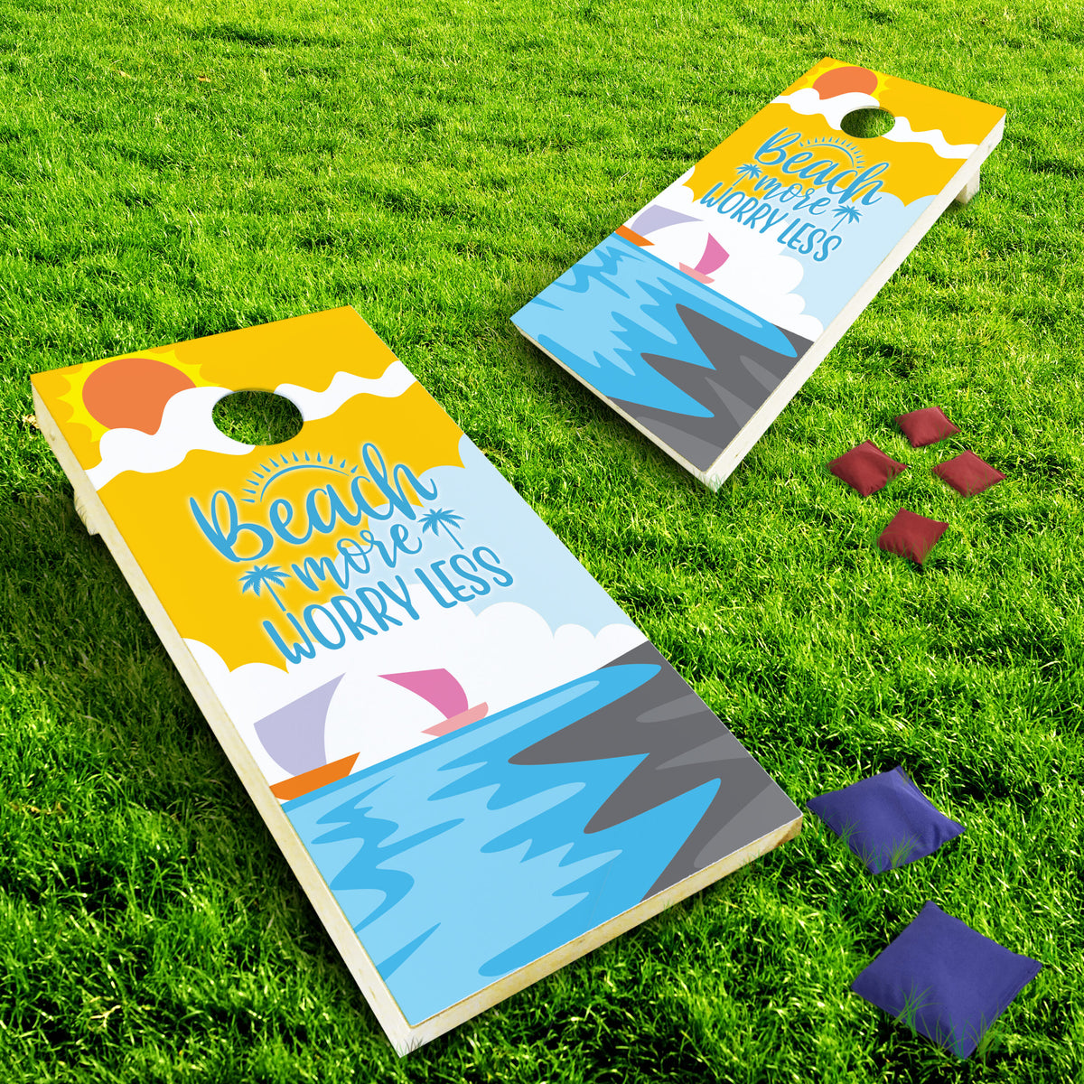 Beach More Worry Less Cornhole Board — CustomCornHoleBoards